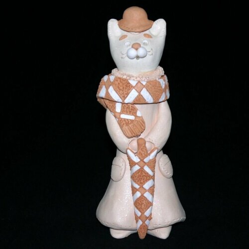 Кот с шарфом, Дивеевская глиняная игрушка, ручная авторская работа