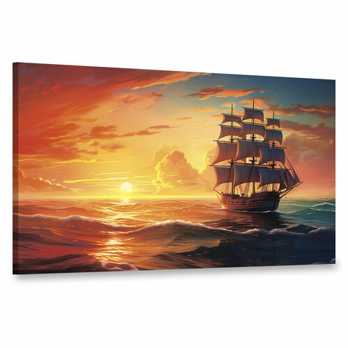 Интерьерная картина 100х60 "Корабль в дремлющем закате"