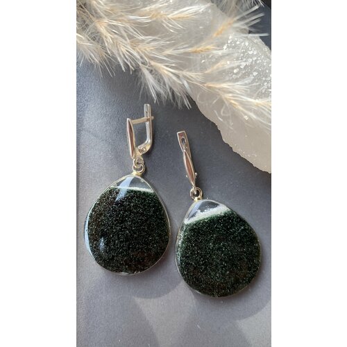 Серьги с подвесками True Stones, кварц, черный
