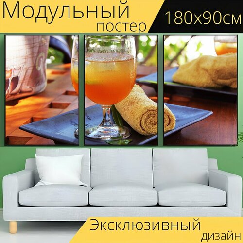 Модульный постер "Приветственный напиток, напиток, апельсин" 180 x 90 см. для интерьера