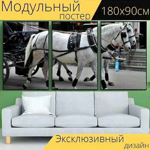 Модульный постер "Перевозка, транспорт, лошадь" 180 x 90 см. для интерьера