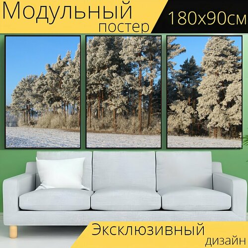 Модульный постер "Мороз, лес, пейзаж" 180 x 90 см. для интерьера