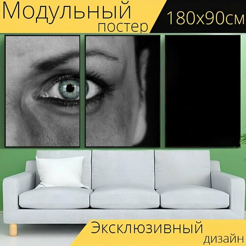 Модульный постер "Глаз, женщина, девочка" 180 x 90 см. для интерьера