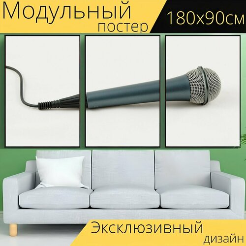 Модульный постер "Микрофон, музыка, аудио" 180 x 90 см. для интерьера