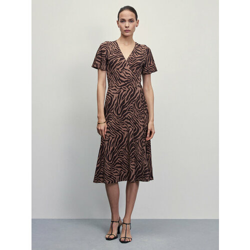 Платье Zarina, размер L (RU 48)/170, коричневый абстракция