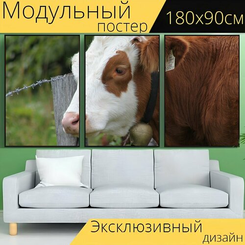 Модульный постер "Корова, милостыня, коровье молоко" 180 x 90 см. для интерьера