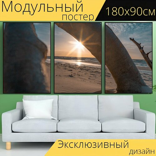 Модульный постер "Балтийское море, пляж, заход солнца" 180 x 90 см. для интерьера