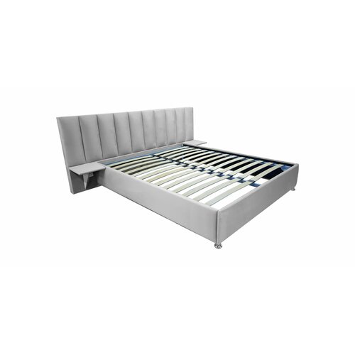 Двуспальная кровать Сидней 160x200 основание металлическое с ламелями велюр серый ножки 13 см хром