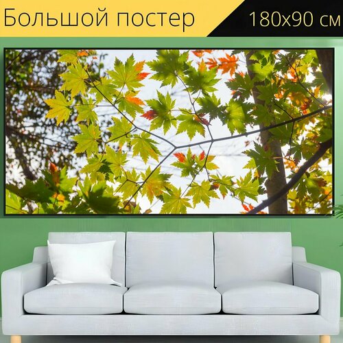 Большой постер "Осенние листья, осень, лист" 180 x 90 см. для интерьера