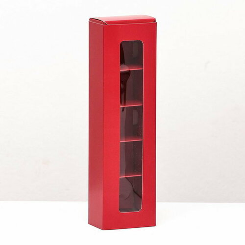 Коробка под 5 конфет с обечайкой, с окном, с тонкими разделителями, Красная 20*5.5*3.5, 5 шт.