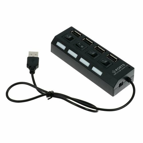 USB-разветвитель LuazON, 4 порта с индивидуальными выключателями, черный
