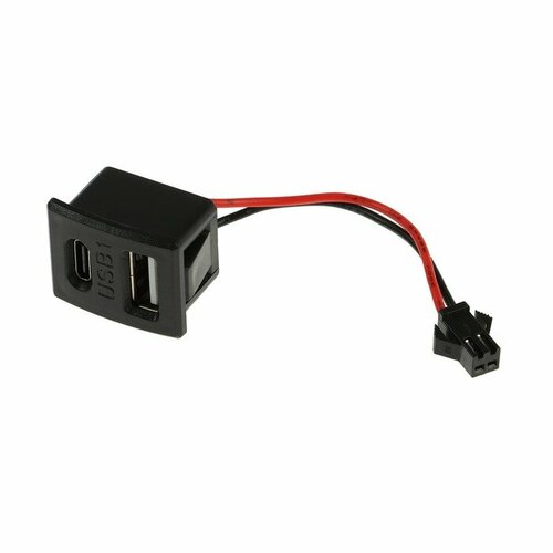 Разъем USB автомобильный Cartage С проводом 10 см, 2 pin, 2,1 А, 5 В, черный
