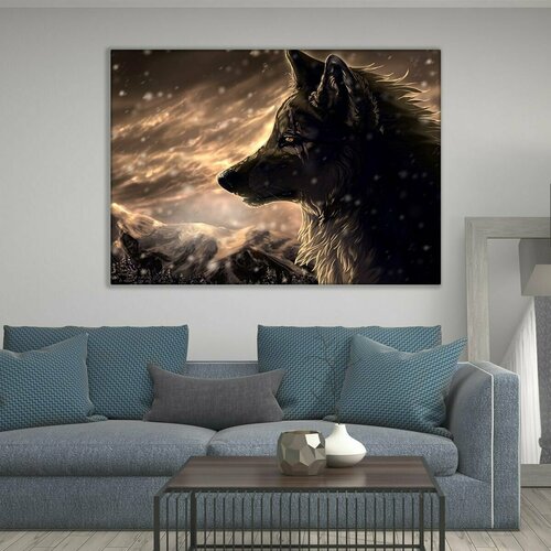 Картина на холсте (Волк в ночи, арт , животные) 30 40 см/для интерьера/в комнату/на стену/в подарок