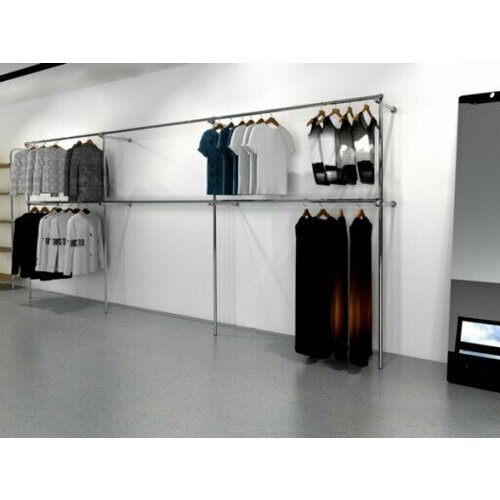 Вешалка двойная напольная для одежны хромированная 400 см х 200 см стенд для магазина торговое оборудование гардеробная система