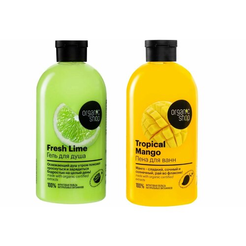 Organic shop Гель для душа Fresh Lime + Пена для ванн Tropical Mango, 2 по 500 мл, 1 уп