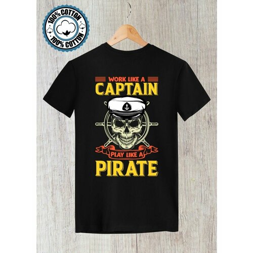 Футболка череп капитан captain pirate, размер 5XL, черный