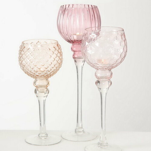 Boltze Набор стеклянных подсвечников - бокалов Модена 30-40 см розовый, 3 шт 7057600