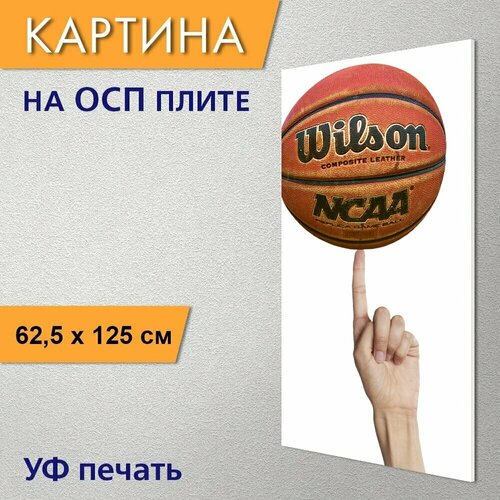 Вертикальная картина на ОСП "Баскетбол, мяч, игры с мячом" 62x125 см. для интерьериа