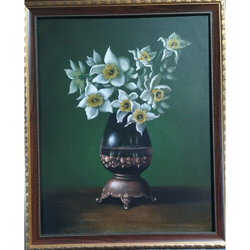 Натюрморт "Нарциссы в старинной вазе", картина маслом, холост 56*46, ручная работа, Соснина Татьяна.