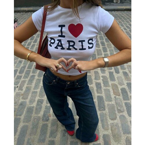 Футболка I love Футболка женская I love Paris укороченная, размер S, красный, черный, белый