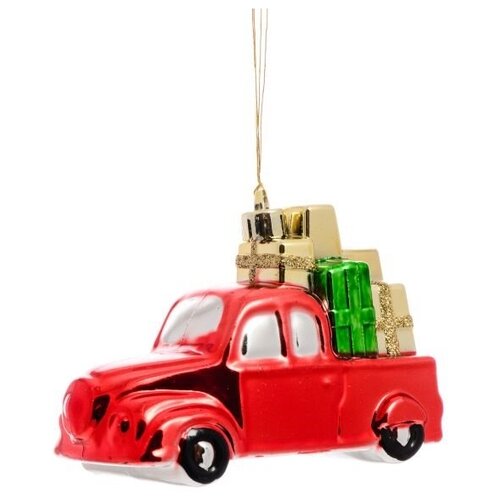 Елочные игрушки новогоднее украшение на елку, для декора дома и в подарок Машина с подарками из полистирола / 5x11x7см