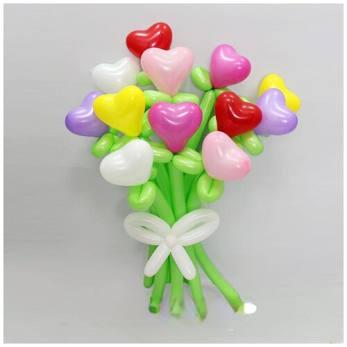 Цветы из воздушных шаров - Разноцветные сердечки 15шт