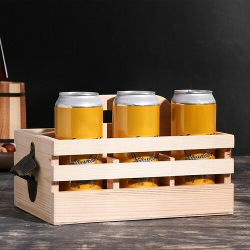 Ящик для пива 27x18x185 см с открывашкой, под 6 бутылок, деревянный