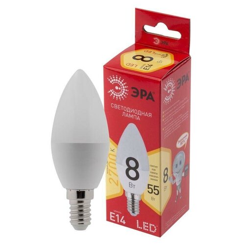 Лампа светодиодная RED LINE LED B35-8W-827-E14 R 8Вт B35 свеча 2700К тепл. бел. E14 | код. Б0050694 | Эра (35шт. в упак.)