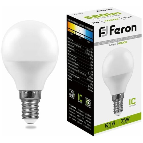 Feron Лампа светодиодная Feron LB-95 Шарик E14 7W 4000K 25479