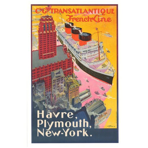 Постер / Плакат / Картина Корабли - Пароход Transatlantigue French Line 50х70 см в подарочном тубусе