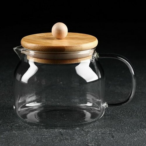 Чайник стеклянный заварочный с бамбуковой крышкой "Эко", 400 мл