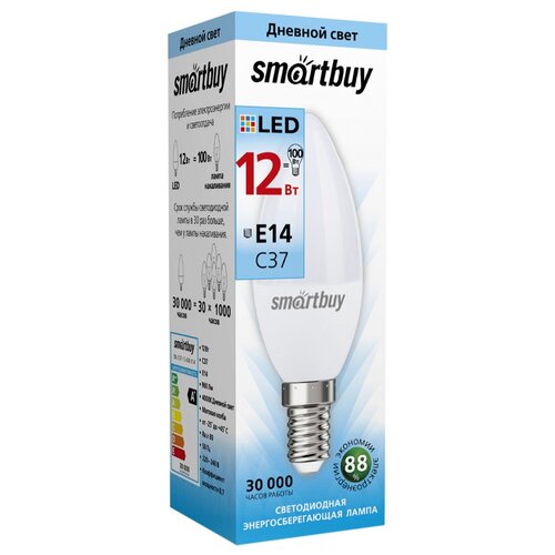 Лампа светодиодная SmartBuy SBL-C37-12-E14, E14, C37, 12 Вт, 6000 К