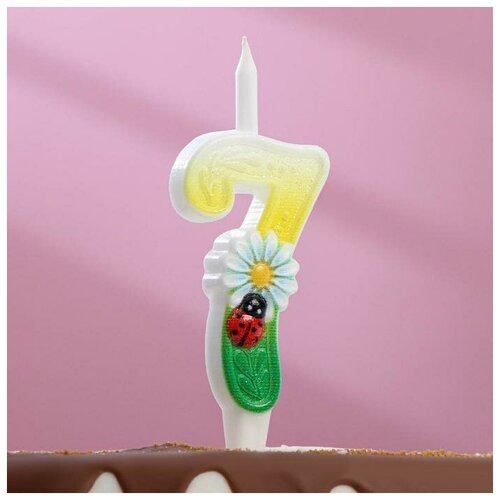 Свеча для торта "Ромашки", 12.5 см, разноцветная цифра "7" 1462562