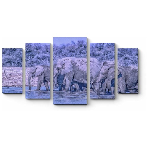 Модульная картина Африканские слоны на водопое 140x77