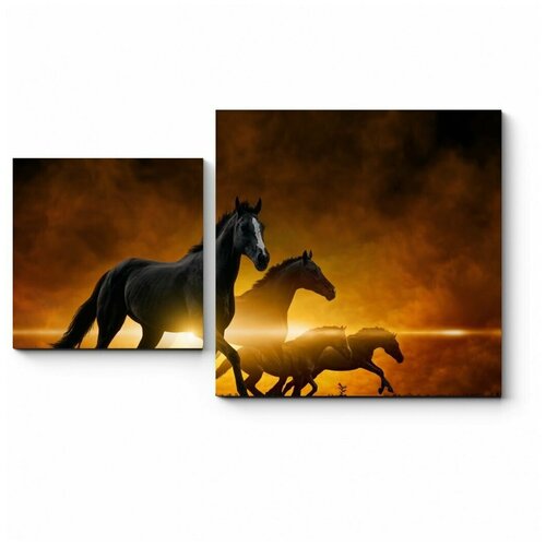 Модульная картина Бегущие лошади на фоне закатных облаков 100x60