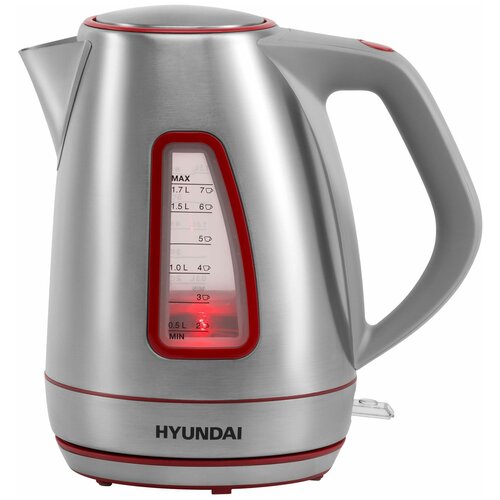 Чайник электрический, чайник электрический Hyundai, чайник объемом 1.7л, чайник серебристого цвета