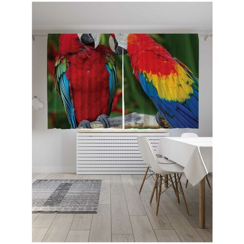 Классические шторы JoyArty "Пара попугаев", серия Oxford DeLux, 2 полотна 145x180 см