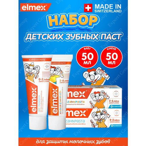 Набор детских зубных паст Elmex Children's от 0-2 лет + Children's для детей 2-6 лет