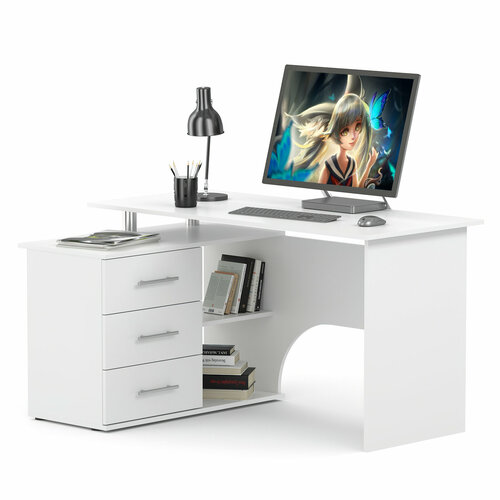 Компьютерный стол письменный для дома угловой 135см белый - СК0581