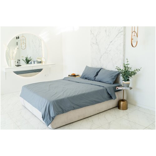 Комплект постельного белья ZonaSona однотонный Серо-Голубой, 2 спальный, сатин, наволочки 50х70 2 шт.