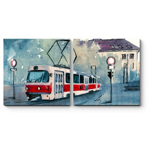Модульная картина Акварельный трамвай110x55