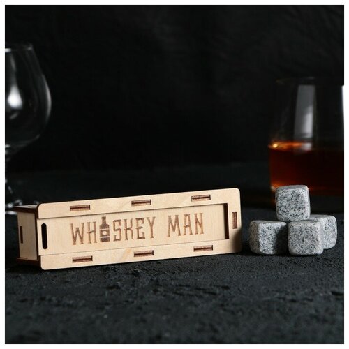 Камни для виски в деревянной шкатулке с крышкой Whiskey man, 4 шт