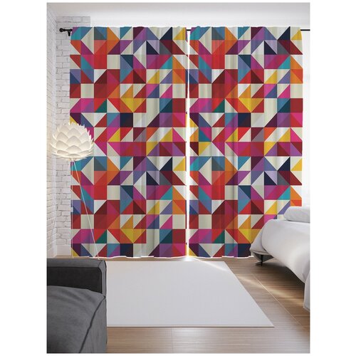 Шторы JoyArty с фотопечатью "Геометрия разноцветных треугольников" из сатена, 290х265 см