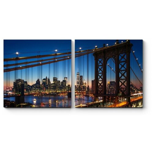 Модульная картина Огни ночного Манхэттена, Нью-Йорк 90x45