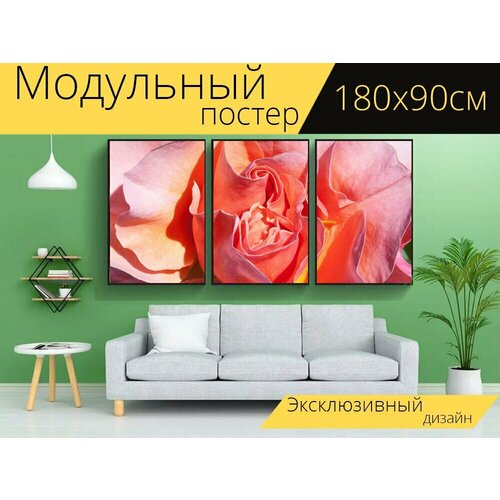 Модульный постер "Роза, апельсин, желтый" 180 x 90 см. для интерьера