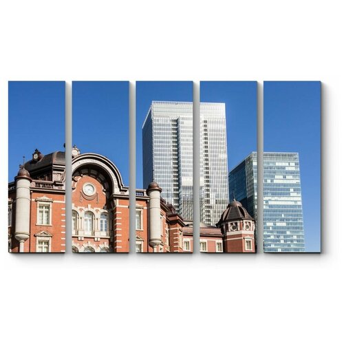 Модульная картина Железнодорожный вокзал и современное офисное здание в Токио110x66