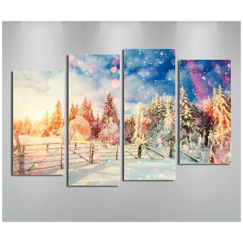 Модульная картина на Стекле - "Зимний лес", размер 90х60 см