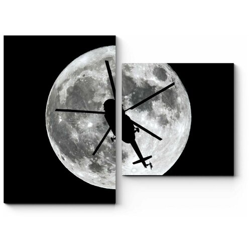 Модульная картина Силуэт вертолета на фоне луны100x75