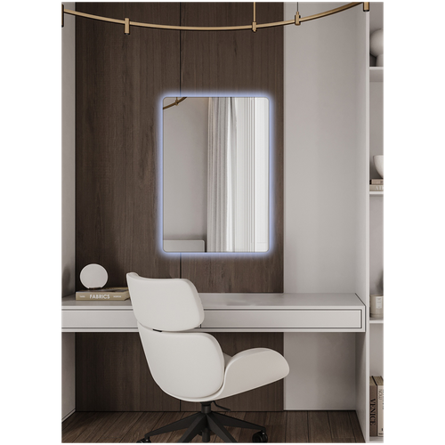 Зеркало для ванной Prisma 80*60 прямоугольное вертикальное "парящее" с холодной LED-подсветкой