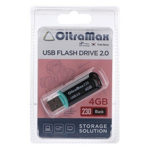 Флешка OltraMaх 230, 4 Гб, USB2.0, чт до 15 Мб/с, зап до 8 Мб/с, чёрная